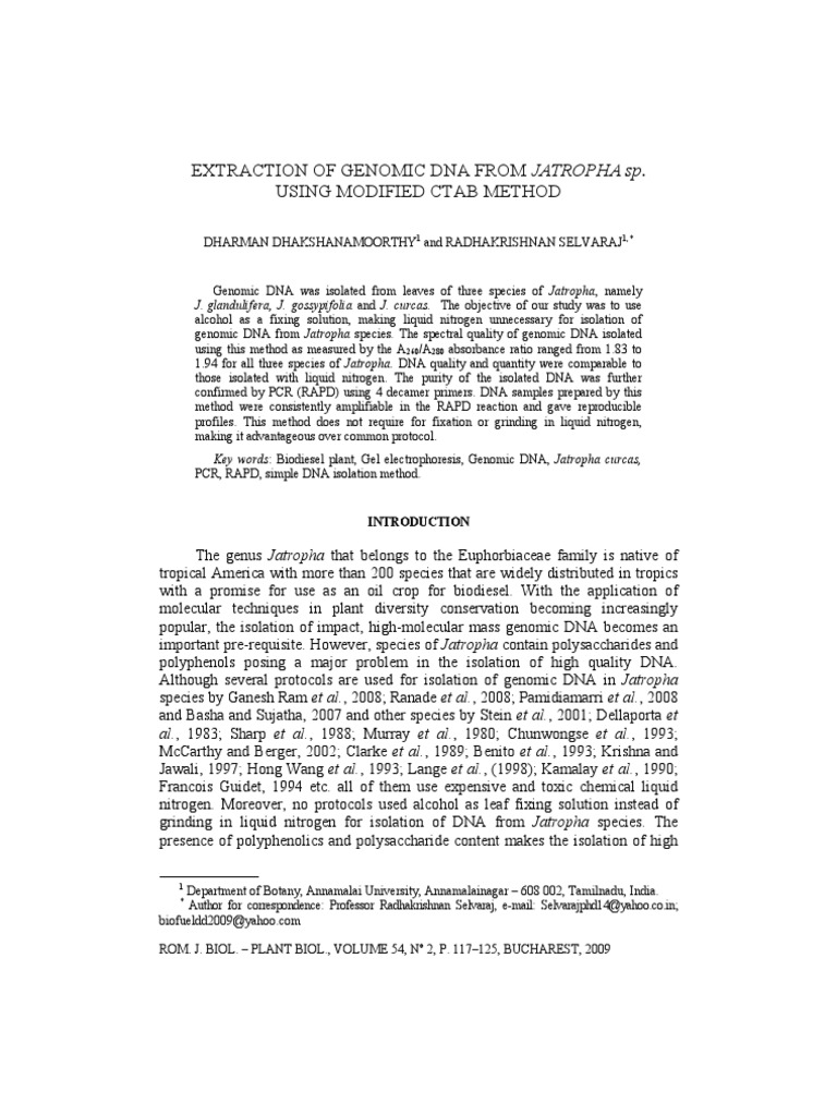 DNA Extraction From Jatropha | PDF | Polymerase Chain Reaction | Gel Electrophoresis