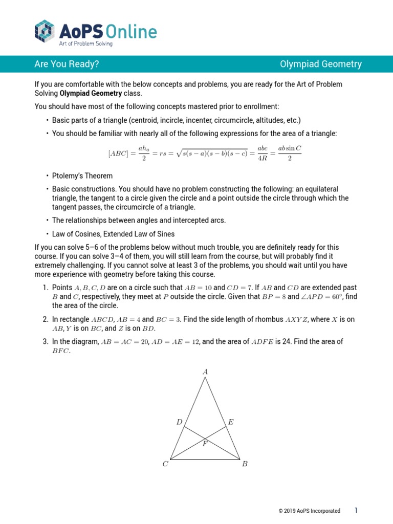 Olympiad Geometry Pretest | PDF | Triangle | Trigonometric Functions