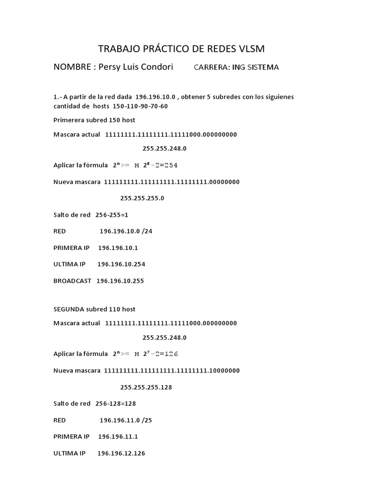 Subredes VLSM para Redes IP | PDF | Dirección IP | Estándares de internet