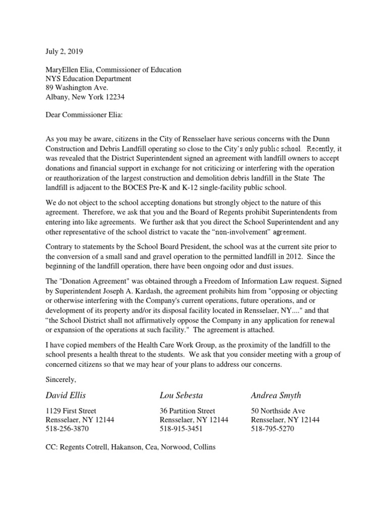 NYSED Letter On Dunn070219 | PDF | Government | Justice