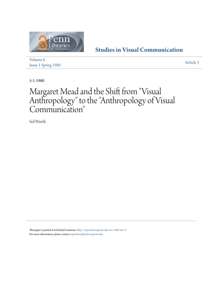 Margaret Mead and The Shift From Visual Anthropology To The An | PDF ...
