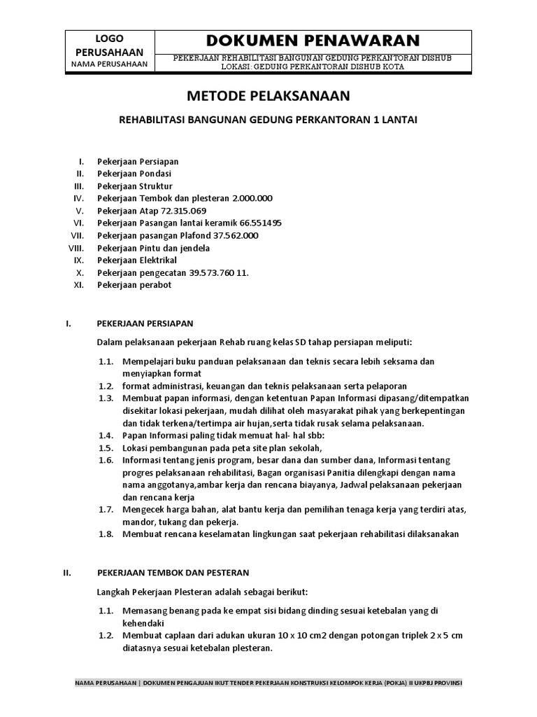 Contoh Dokumen Penawaran Teknis - Metode Pelaksanaan | PDF