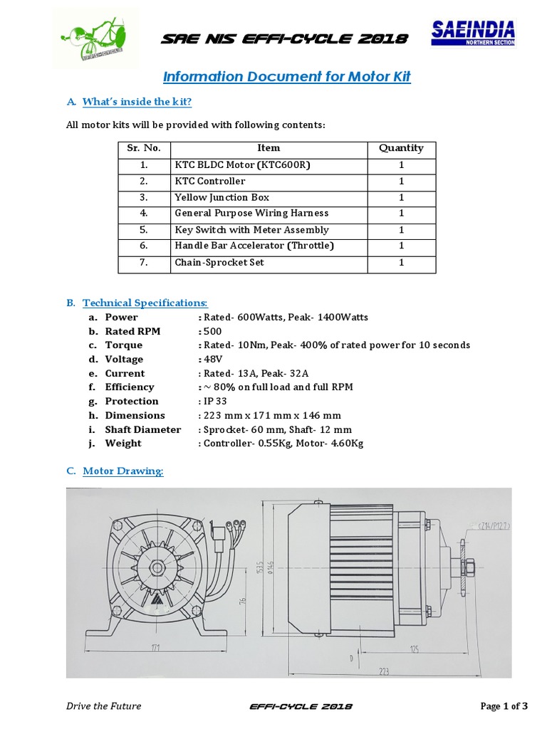 Efficycle 2018 Information Document For Motor Kit | PDF | Electric Motor | Electric Power