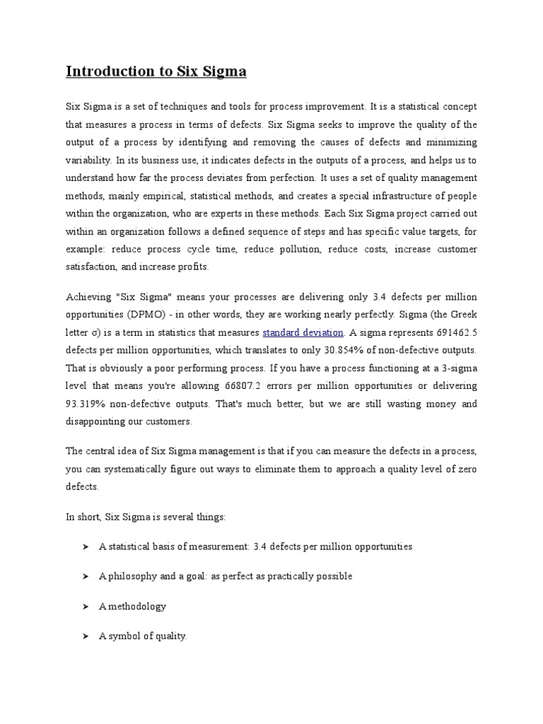 Introduction To Six Sigma: Standard Deviation | PDF