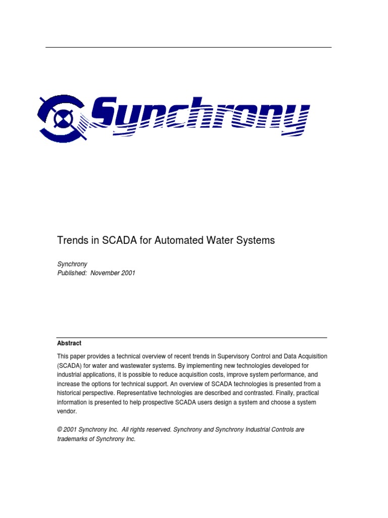 Trends in SCADA For Automated Water Systems: Synchrony Published ...