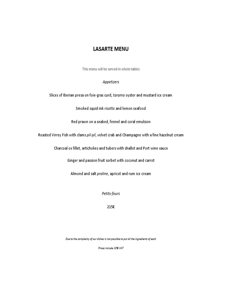 Lasarte Menu 176 | PDF