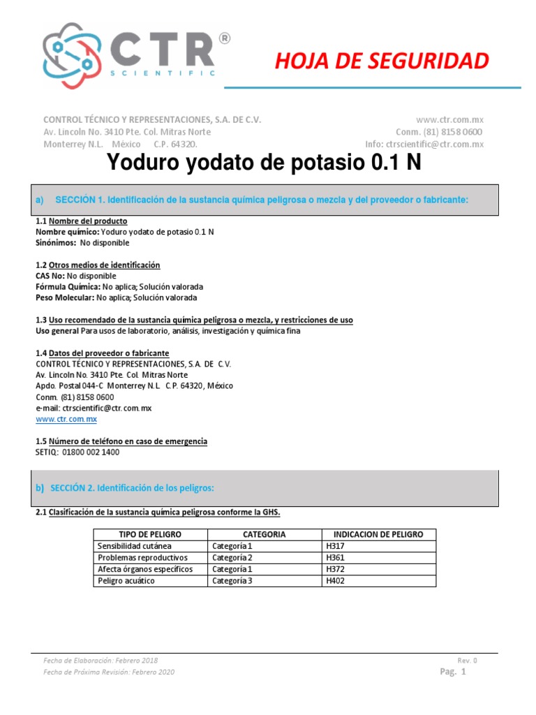 MSDS Yoduro Yodato de Potasio 0.1 N PDF | PDF | Agua | Residuos