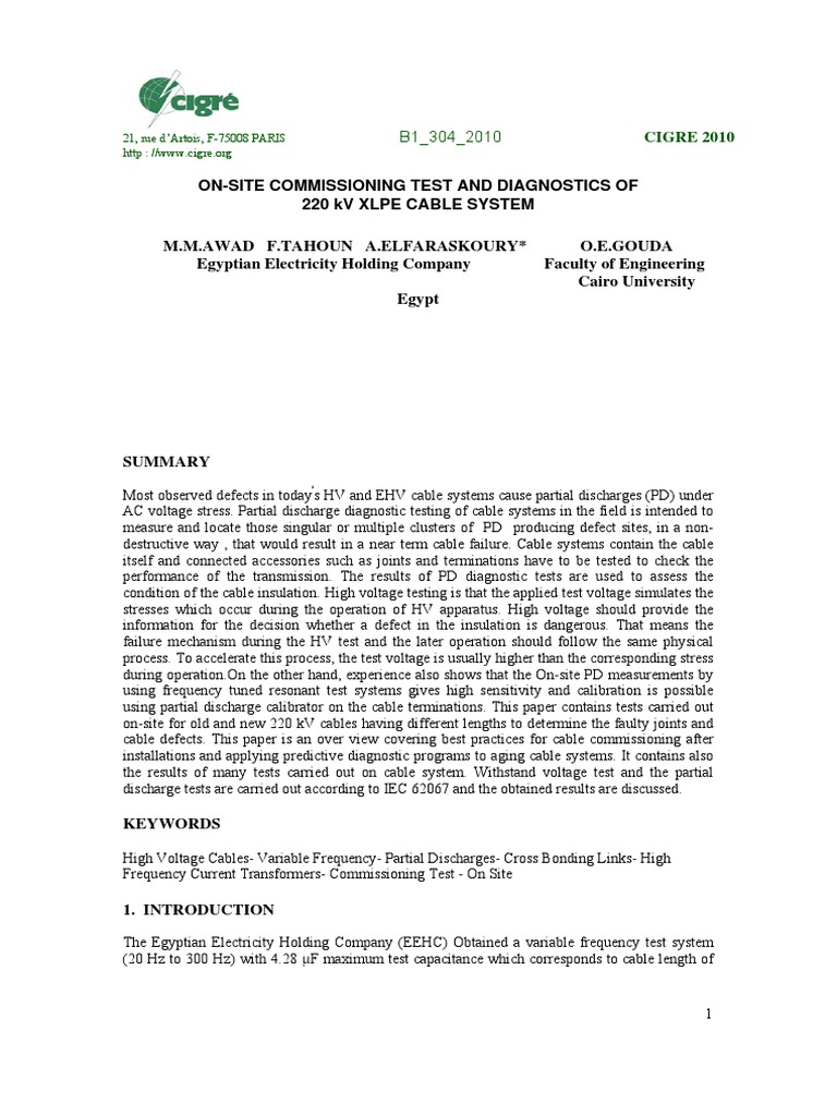 On-Site Testing of 220kV XLPE Cable Systems | PDF | High Voltage ...