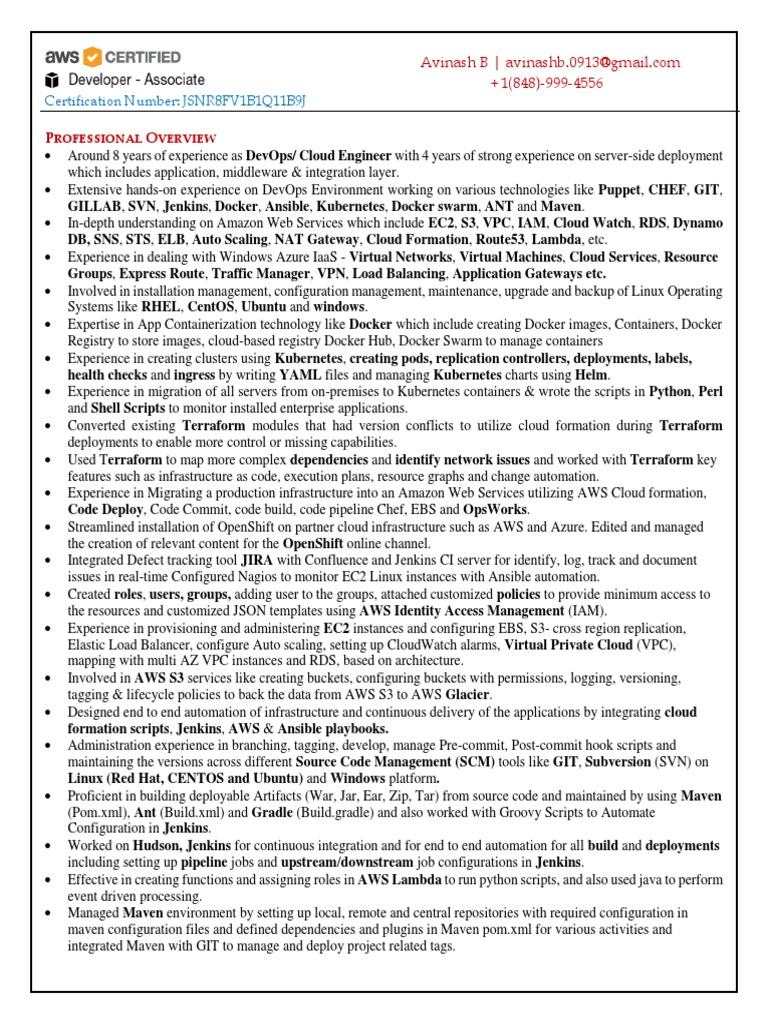 Devops Resume | PDF | Cloud Computing | Amazon Web Services