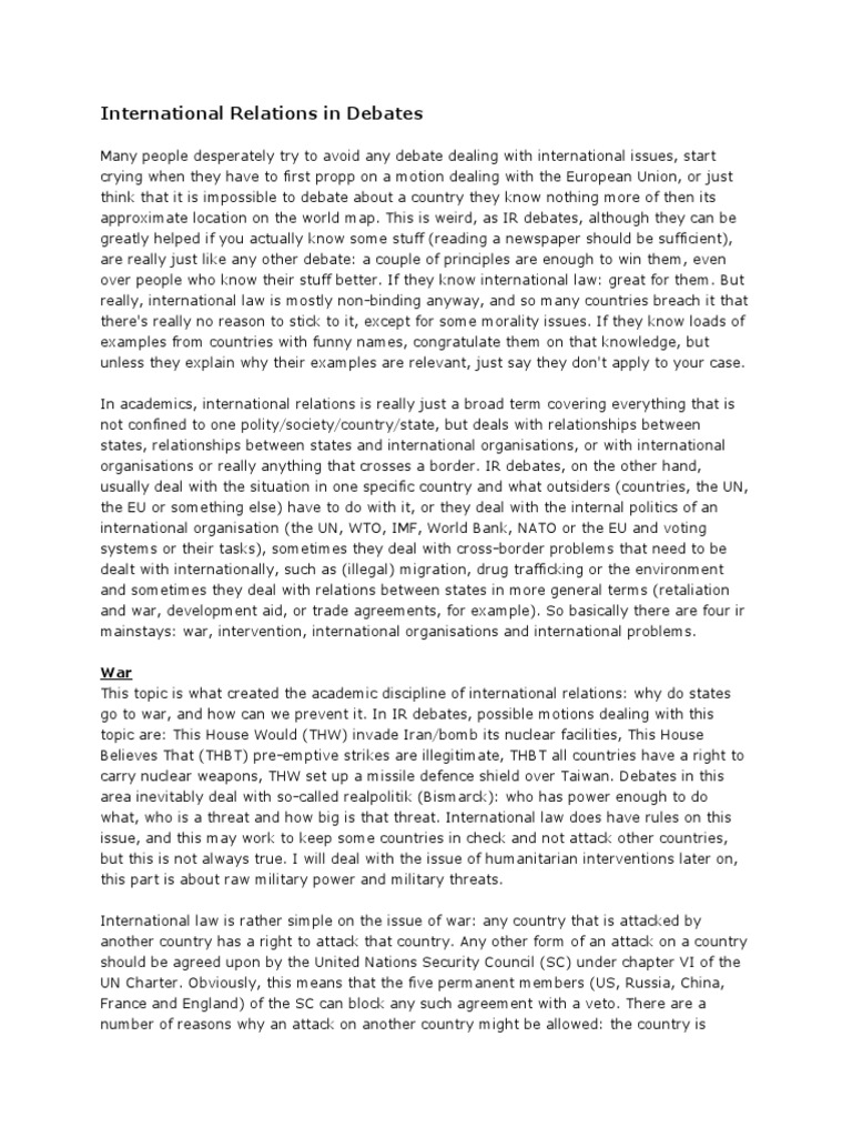 International Relations in Debates | PDF | European Parliament | World ...