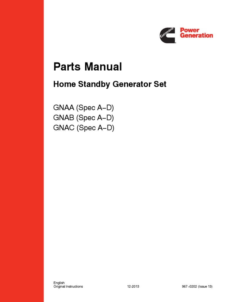 967-0202 Onan GNAA GNAB GNAC (Spec A-D) Home Standby Genset Parts Manual (12-2013) | PDF ...