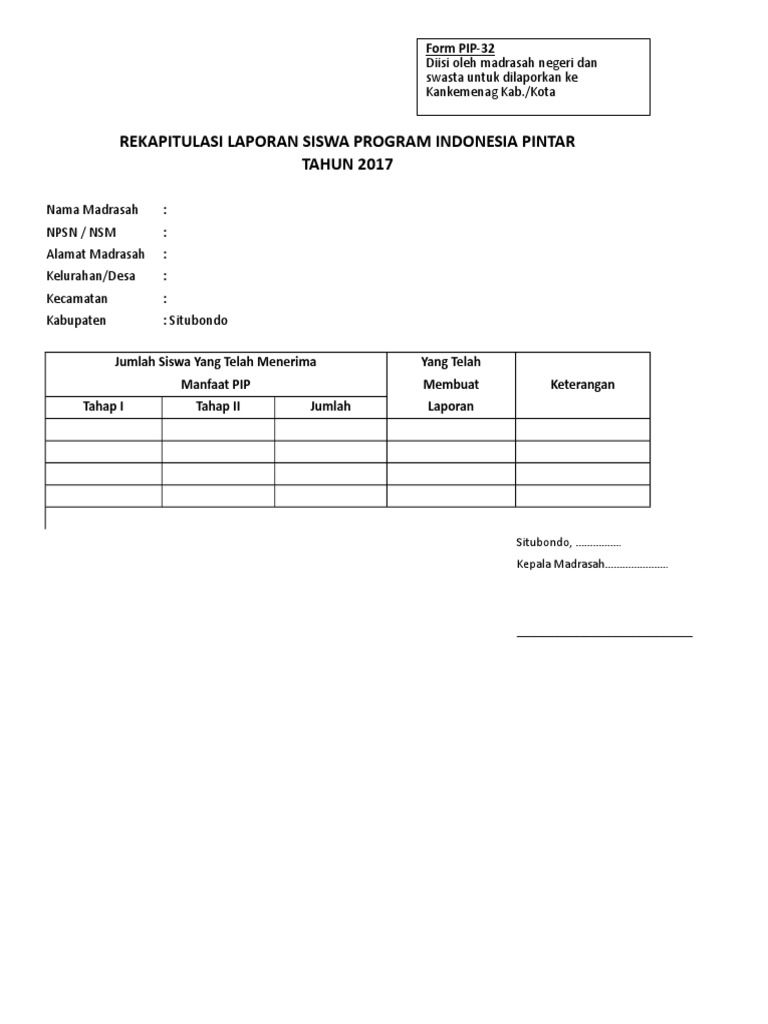 Contoh Rekap Laporan PIP BSM | PDF