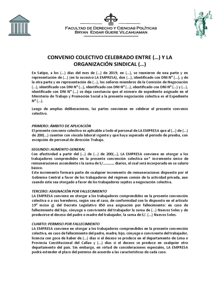 Modelo de Convenio Colectivo | PDF | Acuerdo colectivo | Instituciones sociales