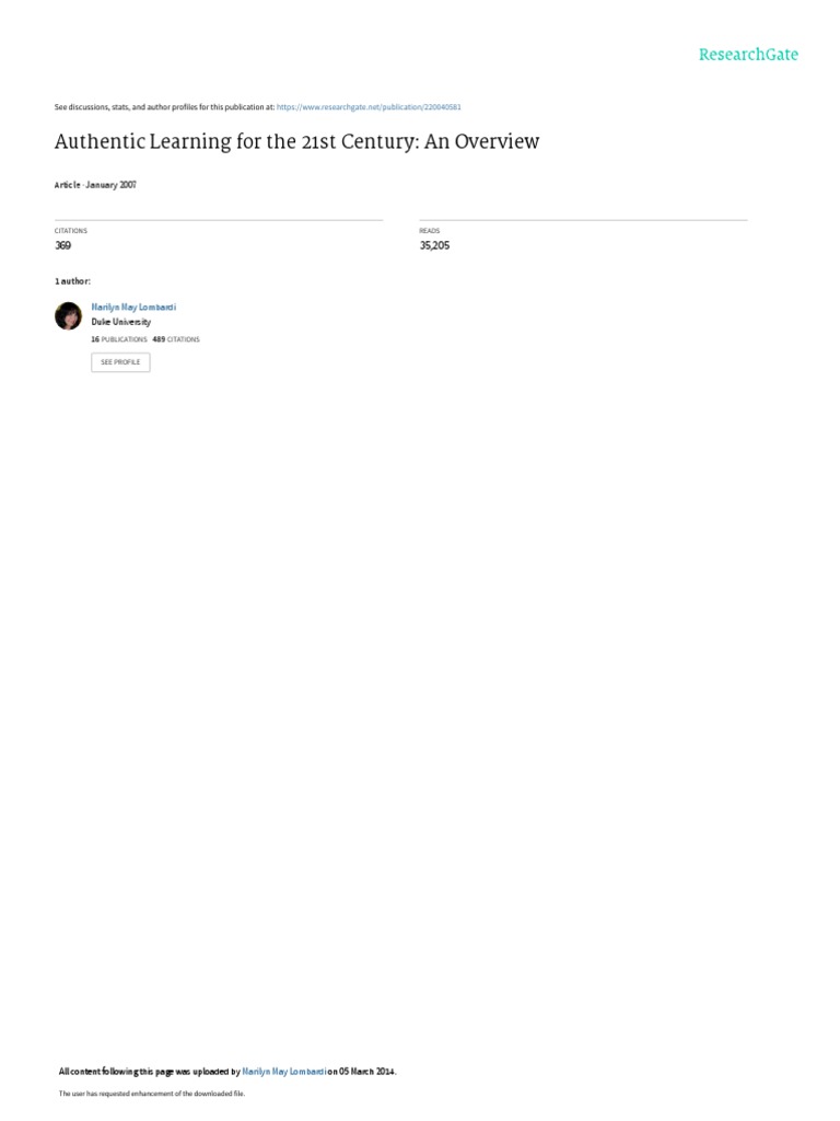 Authentic Learning For The 21st Century An Overview | PDF | Expert ...