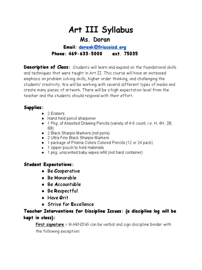Art III Syllabus | Download Free PDF | Homework | Teachers