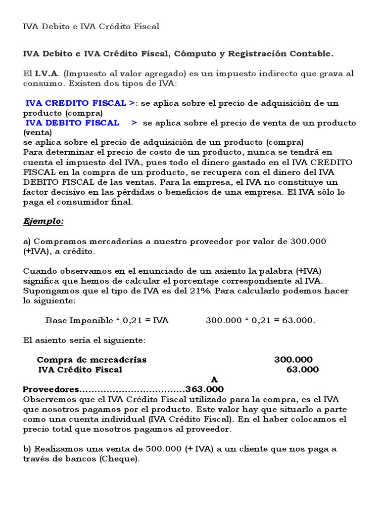 IVA Debito e IVA Crédito Fiscal.docx | La política fiscal | Impuesto al ...