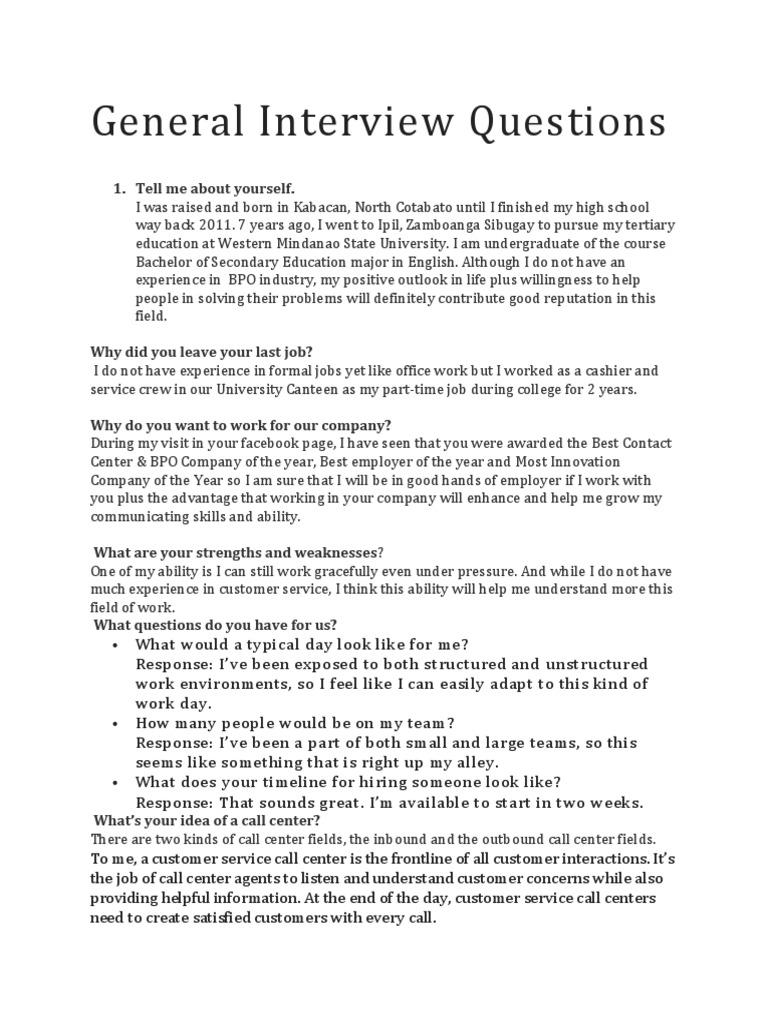 Interview Questions For Call Centers | PDF | Call Centre | Psychology