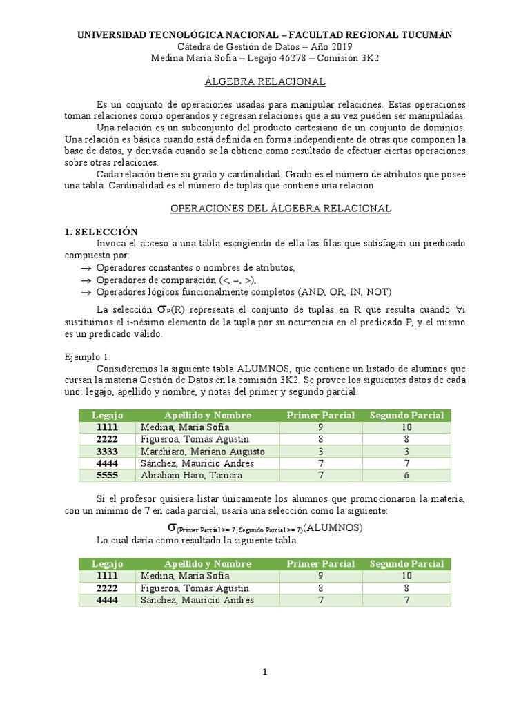 Álgebra Relacional | PDF | Áreas de informática | Enseñanza de matemática