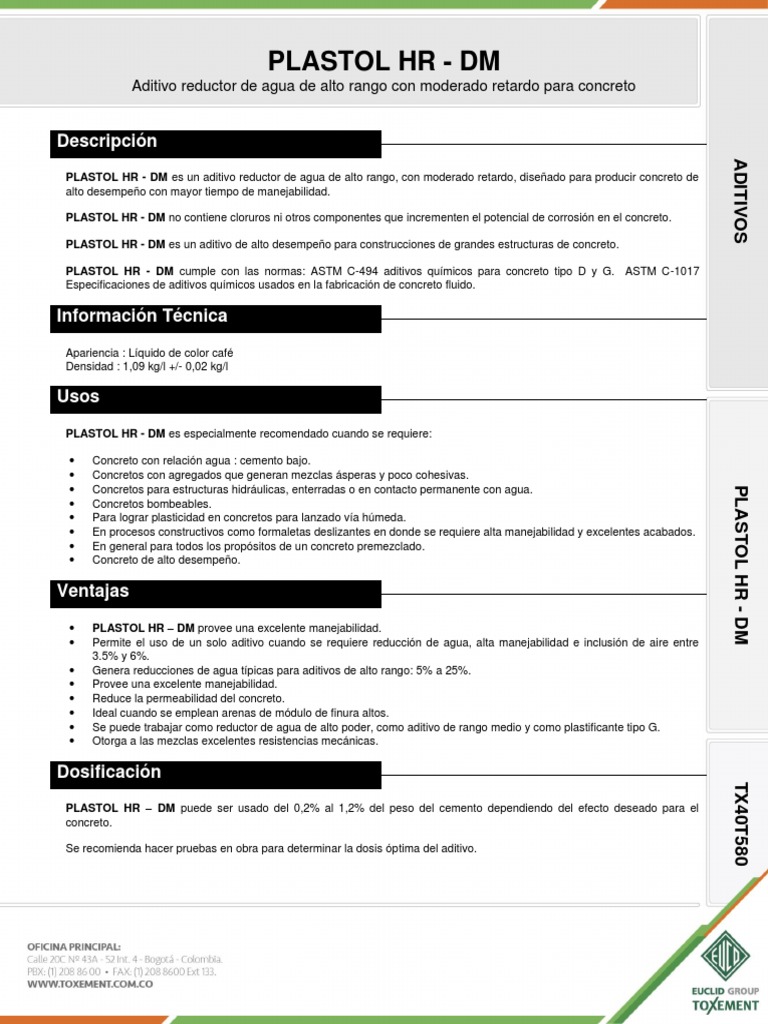 Plastol HR DM | PDF | Hormigón | Química