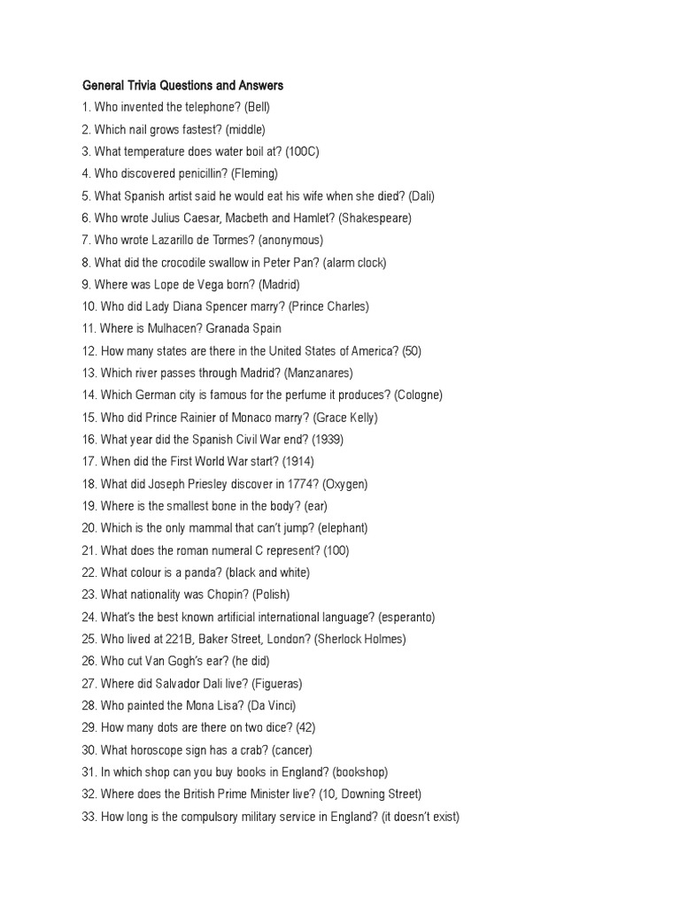 General Trivia Questions and Answers | PDF