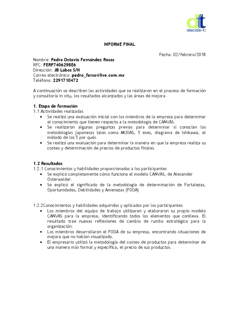 Informe Final de Consultoria | PDF | Microsoft Office | Evaluación