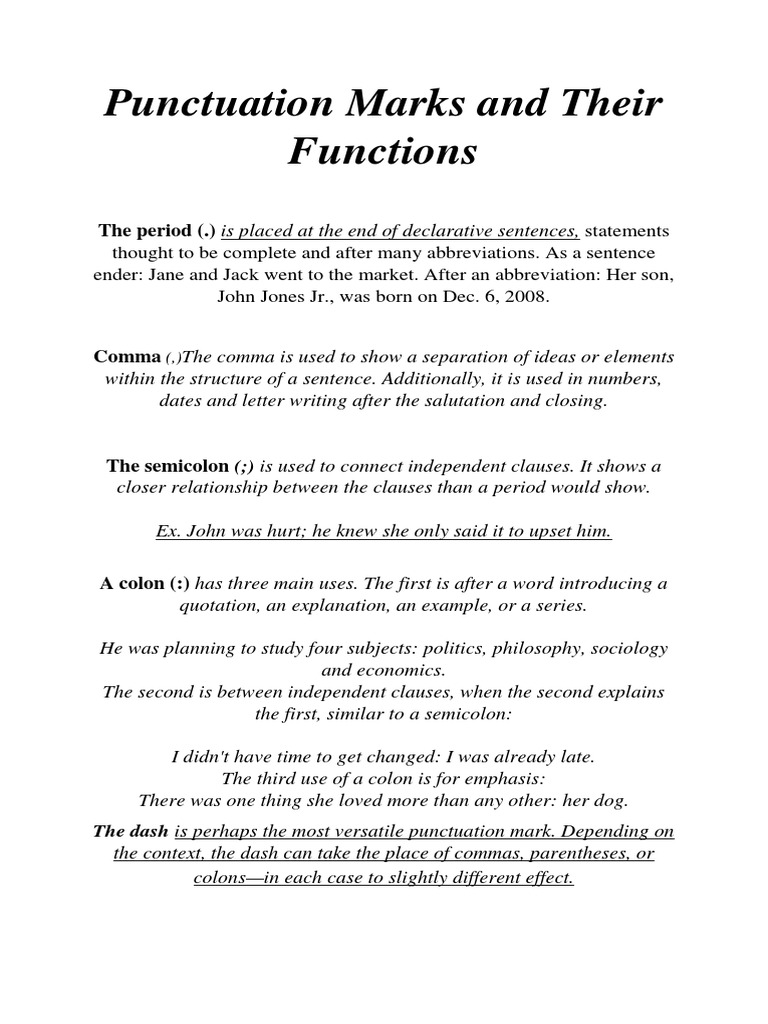 Punctuation Marks and Their Functions: A Concise Guide | PDF | Sentence ...