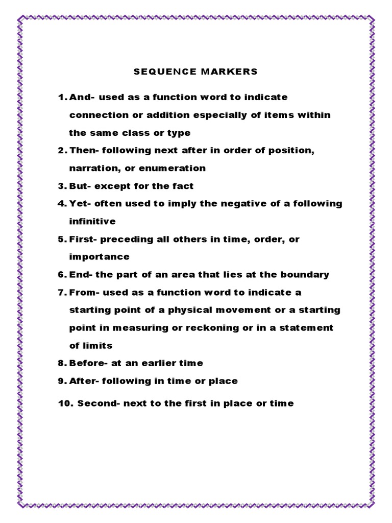 Sequence Markers | PDF | Sentence (Linguistics) | Language Mechanics