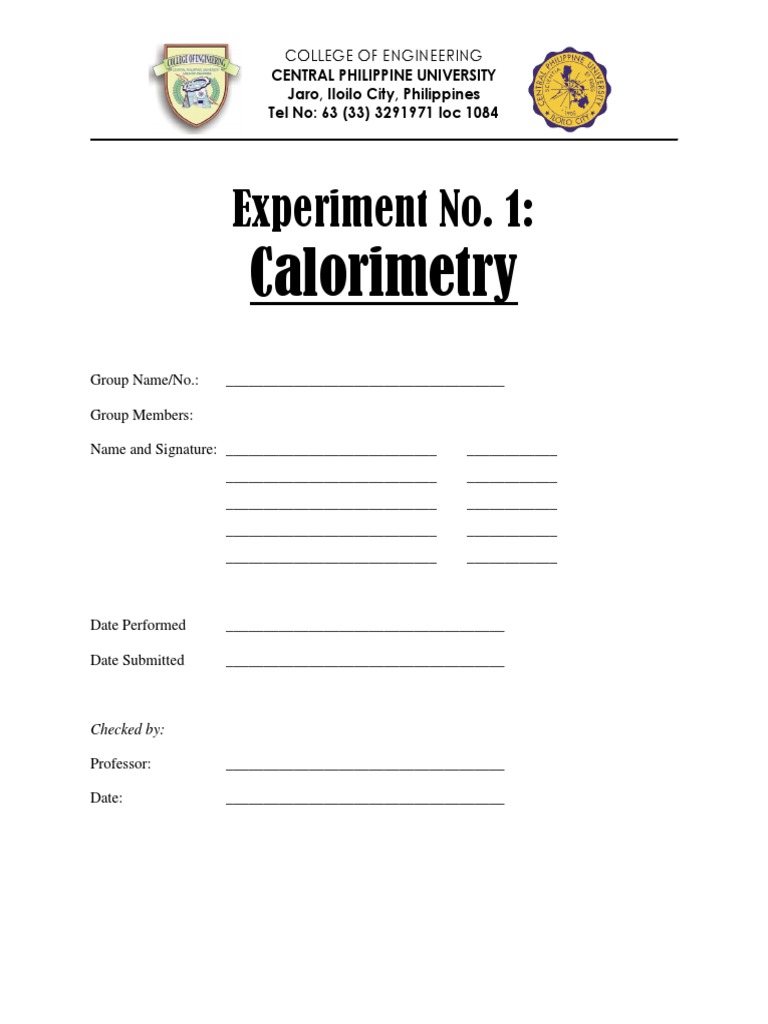Experiment No. 1 Calorimetry | PDF | Calorimetry | Molar Concentration