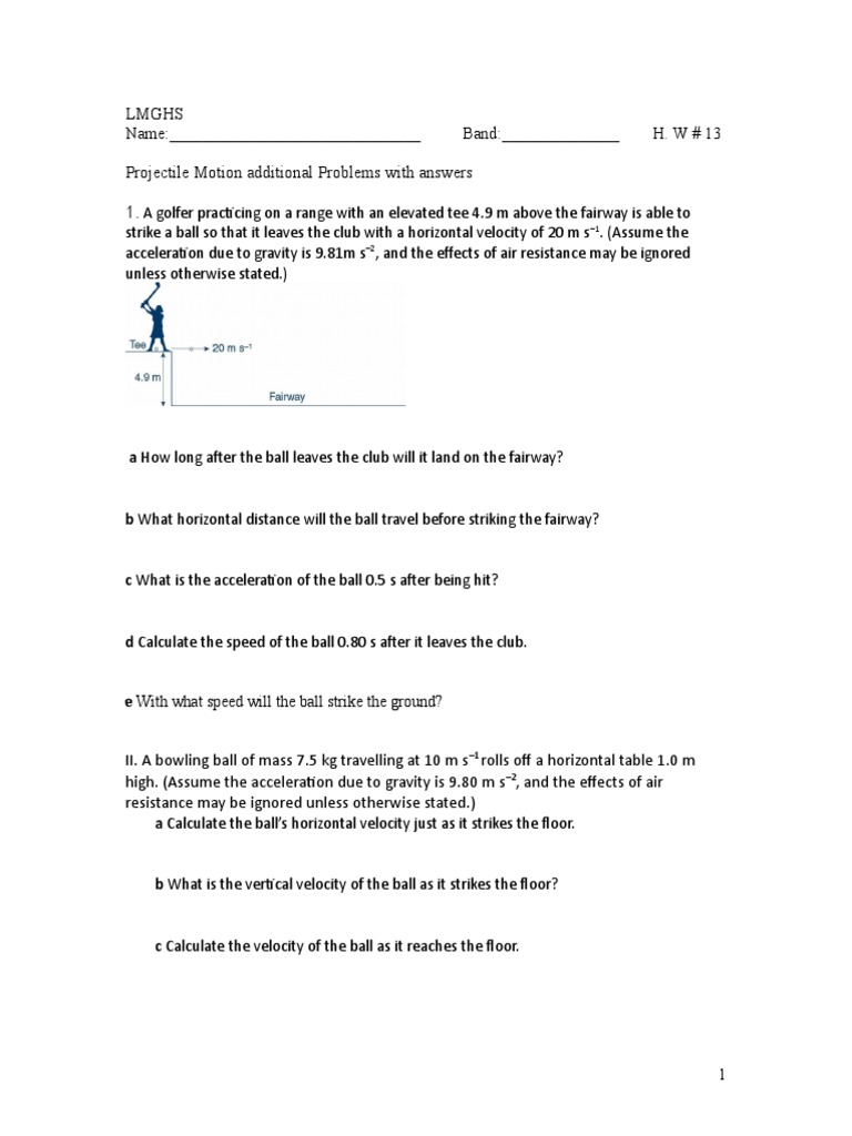 Projectile Motion Additional Problems With Answers | PDF | Acceleration ...