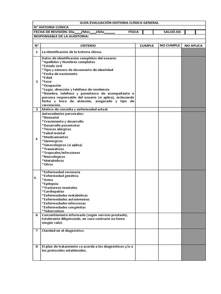 Guía Evaluación Historia Clínica General | PDF | Historial médico ...