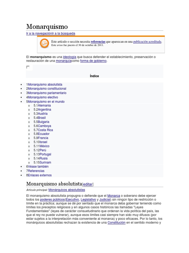Monarquismo | PDF | Formas de gobierno | Monarquía
