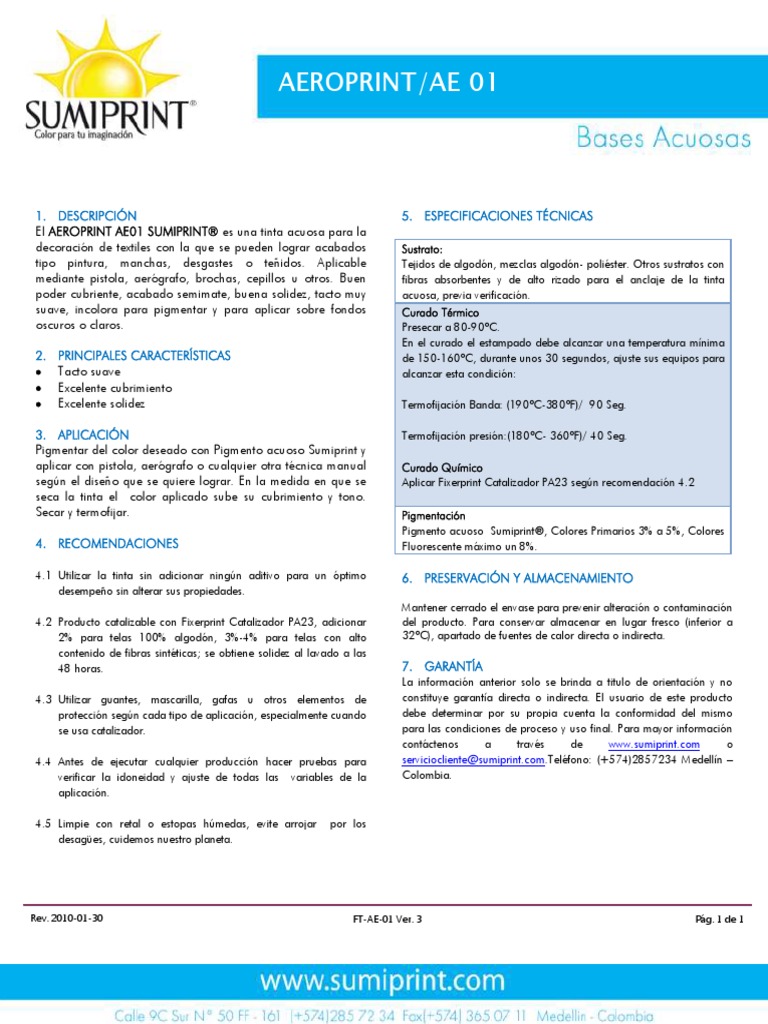 Ficha Tecnica. Sumiprint - Aeroprint | PDF | Pigmento | Color