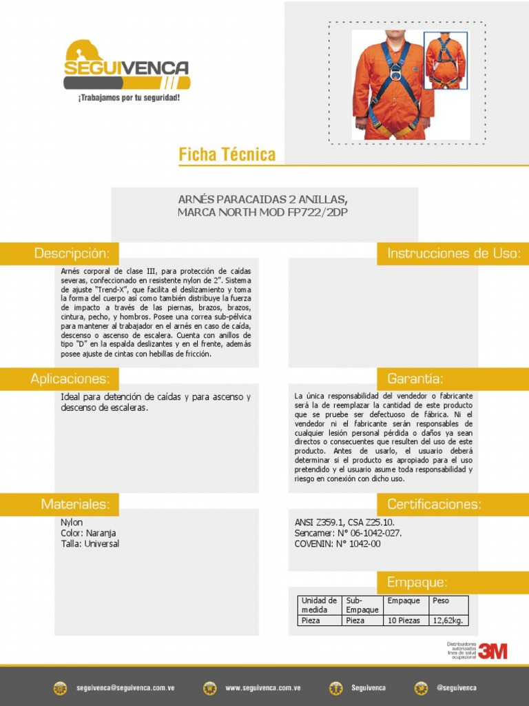 Arnés Paracaídas North FP722/2DP | PDF