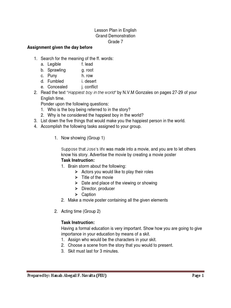 Lesson Plan: The Happiest Boy | PDF | Vocabulary | Motivation
