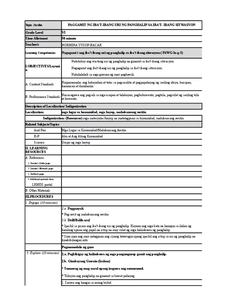 DLP Filipino 6 | PDF