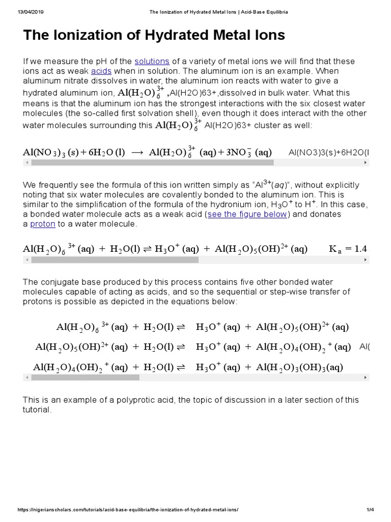 Acid-Base Equilibria - The Ionization of Hydrated Metal Ions | PDF ...