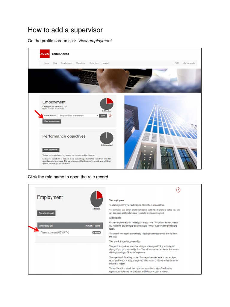How To Add A Supervisor: On The Profile Screen Click View Employment ...