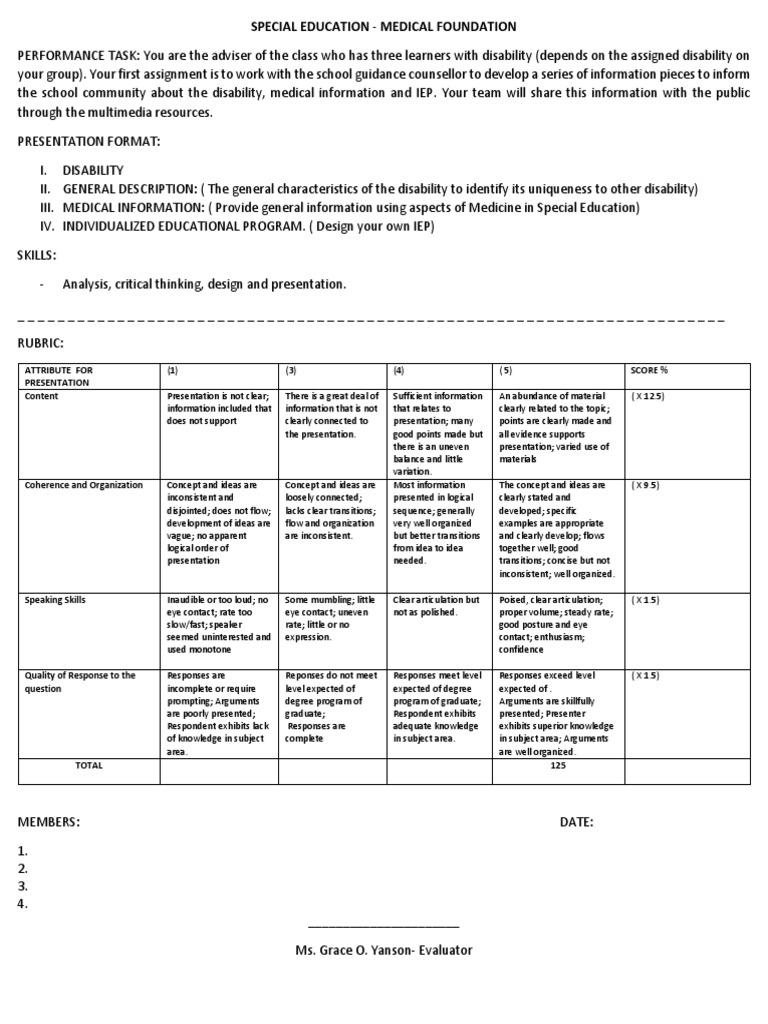 Perf Task Medical | PDF | Individualized Education Program | Applied ...