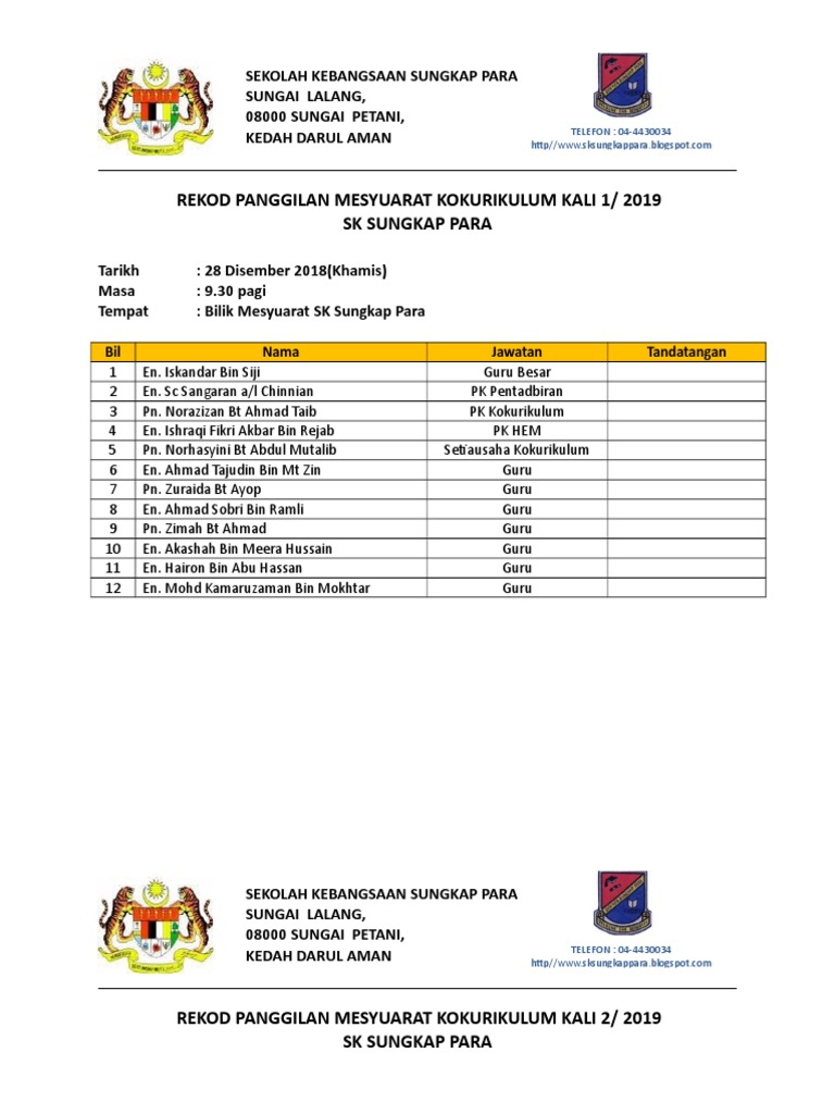 Rekod Panggilan Koko 2019 | PDF
