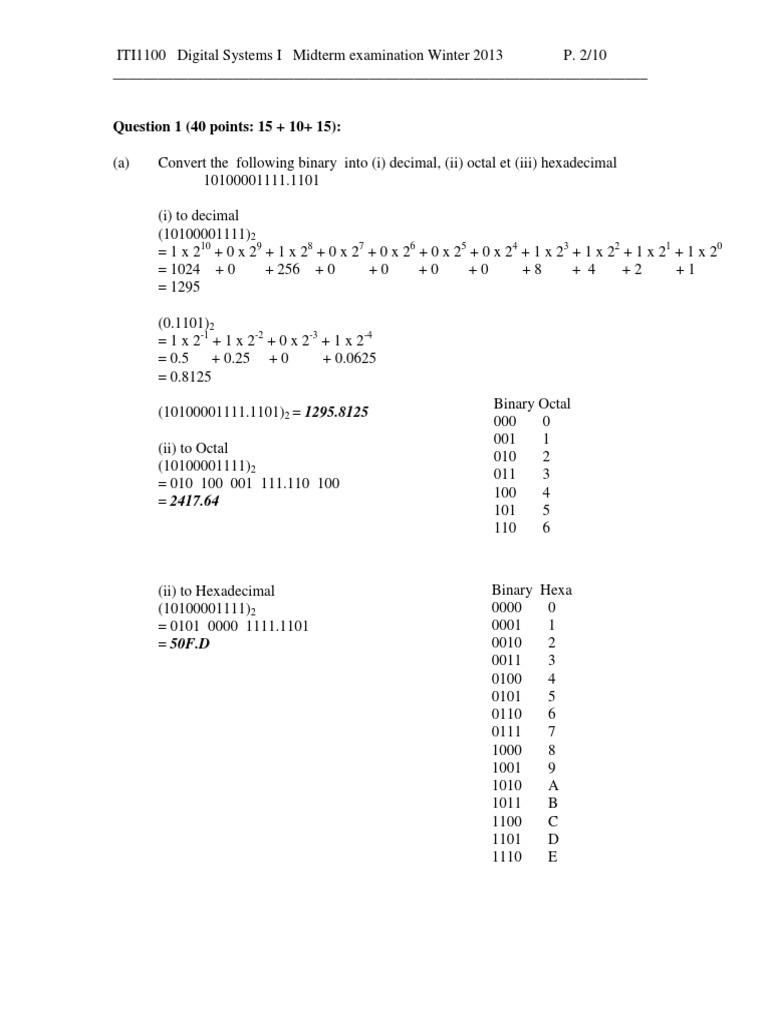 ITI1100 Midterm Solutions PDF | PDF | Bit | Theory Of Computation