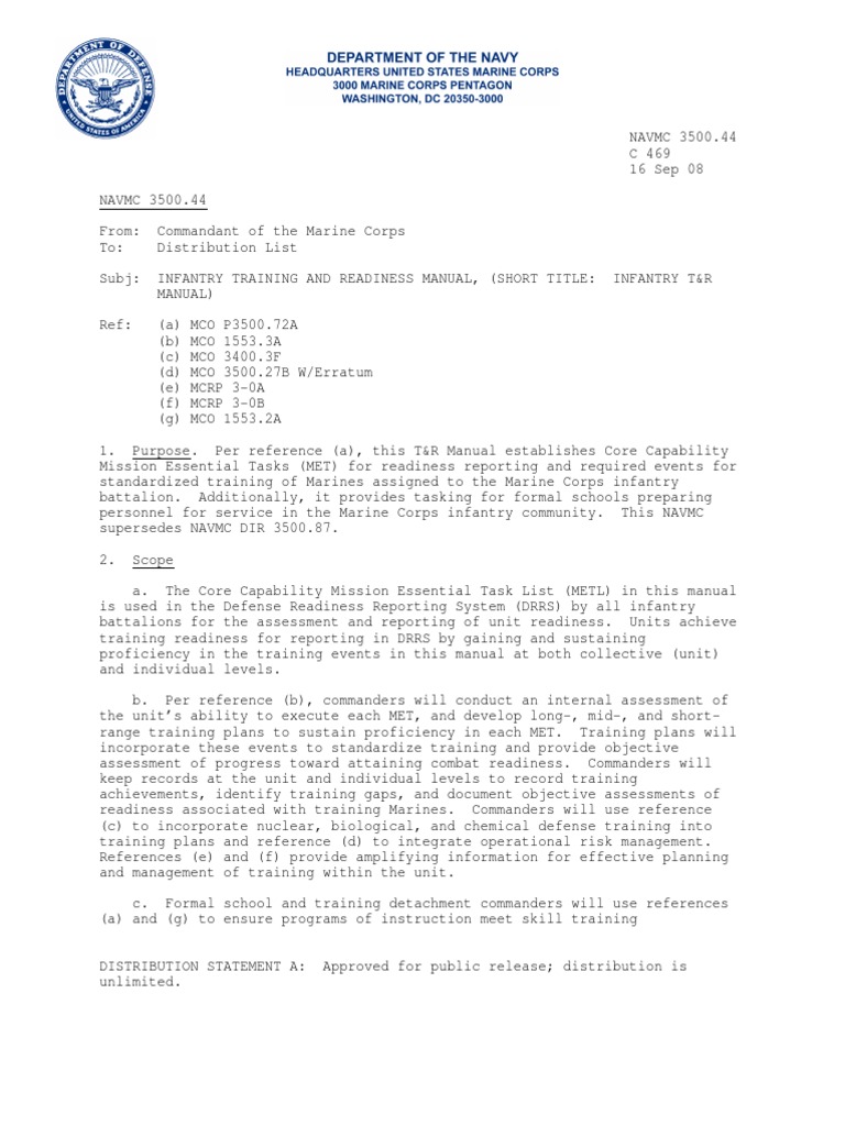 Infantry T&R | PDF | United States Marine Corps | Risk Management