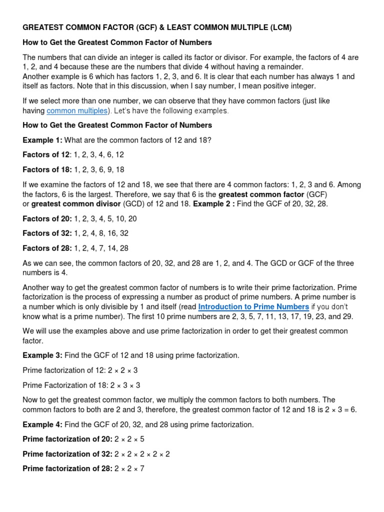 GCF and LCM Material | Download Free PDF | Fraction (Mathematics ...
