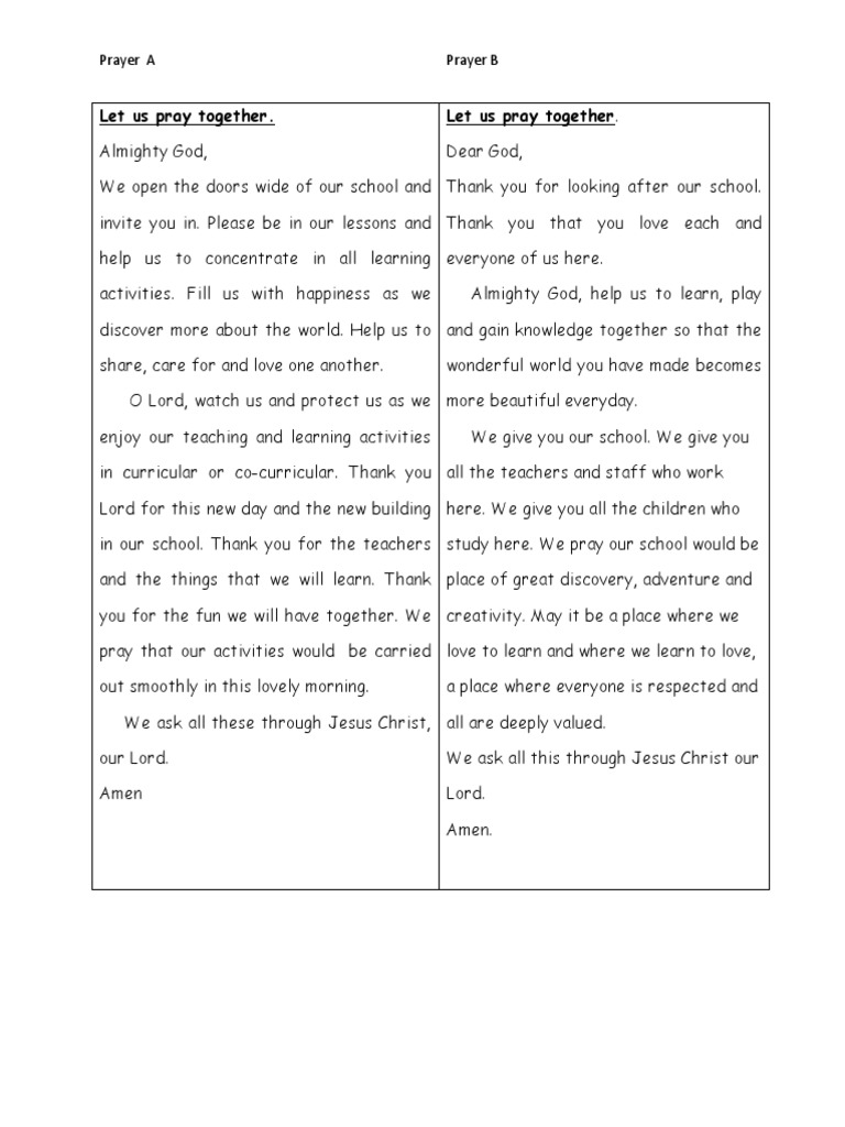 Let Us Pray Together. Let Us Pray Together.: Prayer A Prayer B | PDF