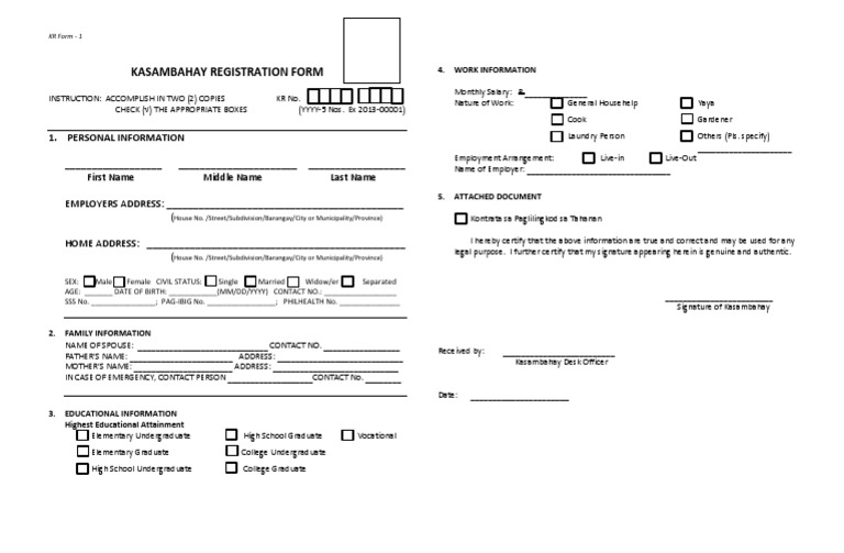 Kasambahay Registration Form: 1. Personal Information | PDF | Social ...