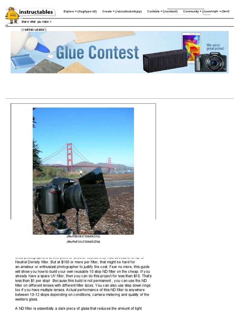 DIY $10 10-Stop ND Filter Guide | PDF | Shutter Speed | Exposure ...