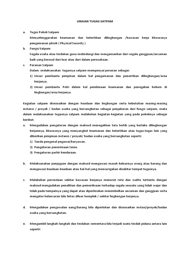Tugas Pokok Satpam Dan Sopir | PDF