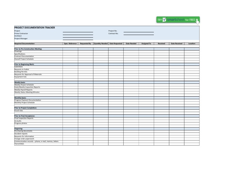IC Construction Documentation Tracker Template 8531 Updated v2 | PDF