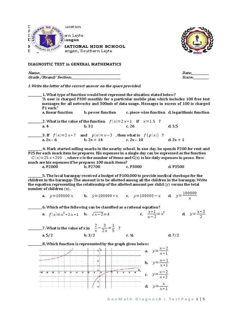 Diagnostic Test General Mathematics | PDF | Interest | Present Value