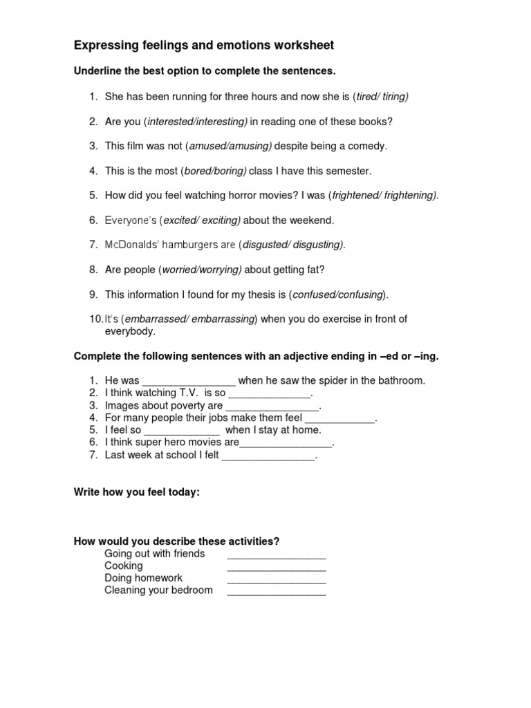 Expressing Feelings and Emotions Worksheet | PDF
