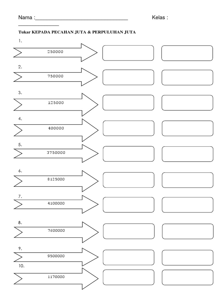 Pecahan Dan Perpuluhan Juta THN 6 | PDF